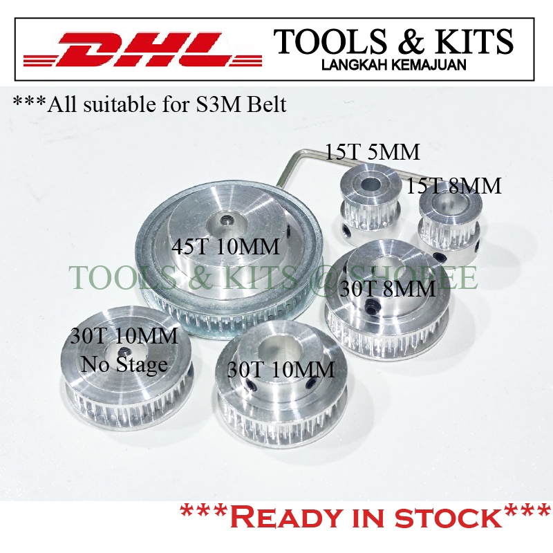 S3M Synchronous Pulley Hole 5mm/8mm/10mm Gigi 15/30/45 Mechanical Power ...
