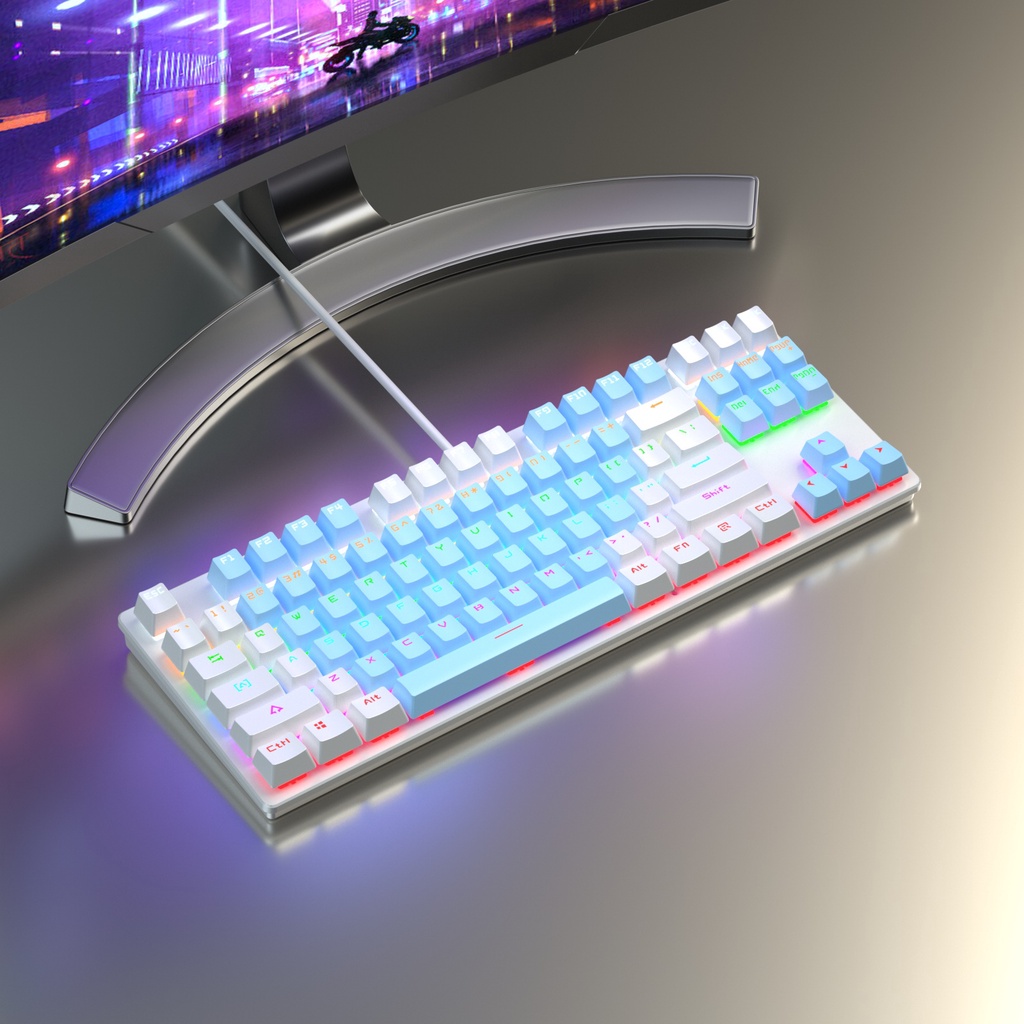 K870 Wired Mechanical Keyboard 87 key Multi-color Key Cap Mixed Light Gaming Keyboard for ...