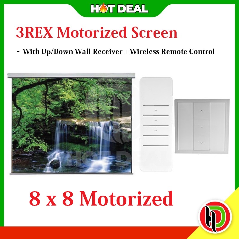 Hotdeal 3Rex 96" x 96" (8 x 8) Motorized Projector Screen With Wireless ...