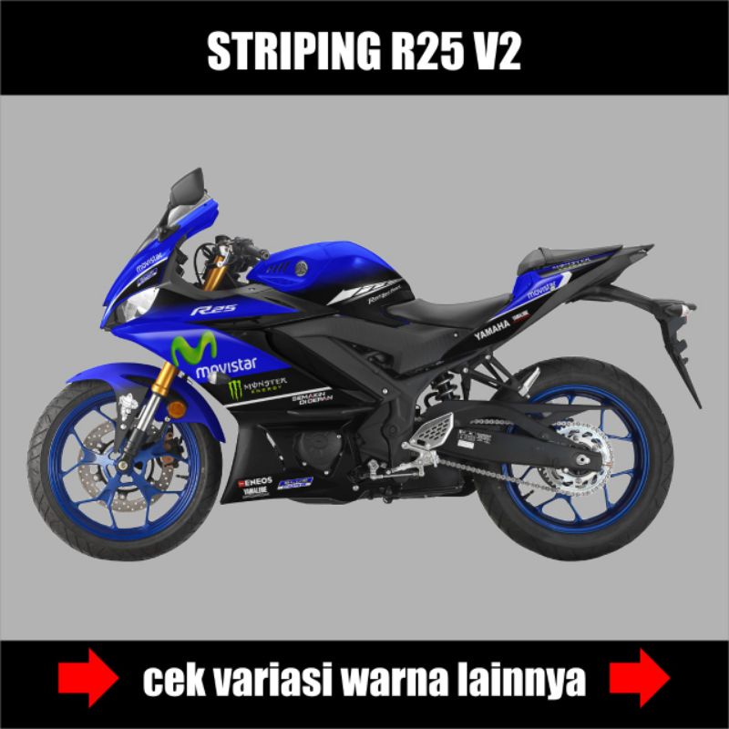 YAMAHA YZF R25 V2 STRIPING MOVISTAR EDITION / DECAL STICKERS SEMI FULL ...