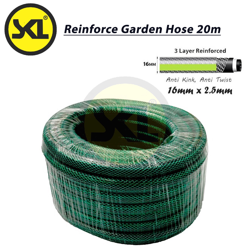 20m x 2.5mm Reinforced PVC Flexible Garden Hose Green Getah Paip/ Paip ...