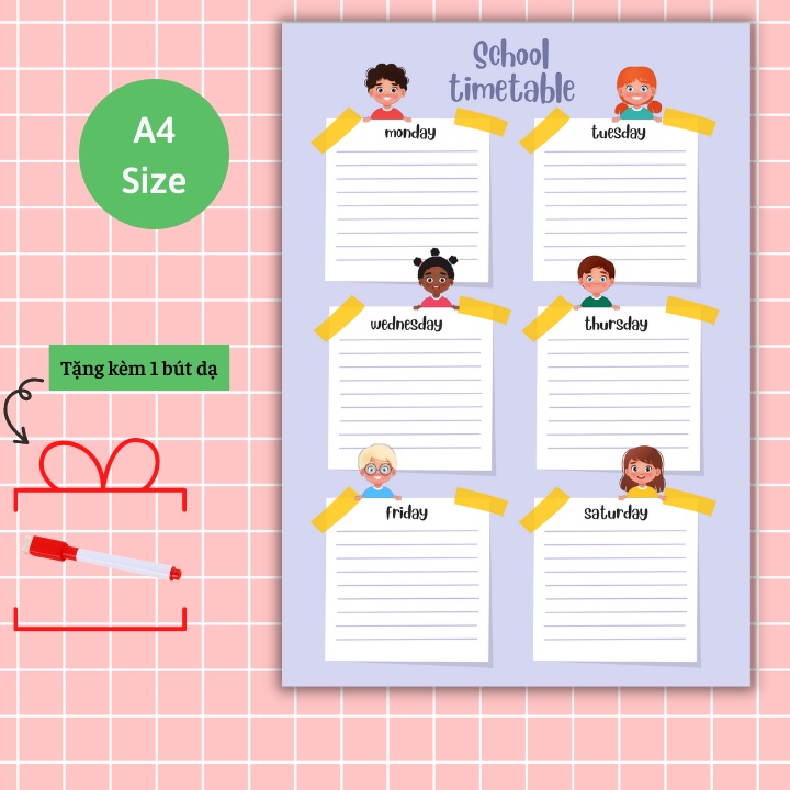 A4 Timetable - School Timetable Decal for study desks, desks, study and ...