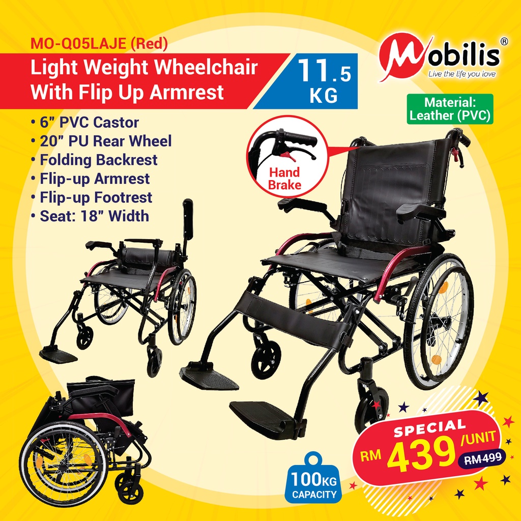 [CLEARANCE STOCK]Mobilis Flip-up Armrest Wheelchair (20" Wheel) MO ...
