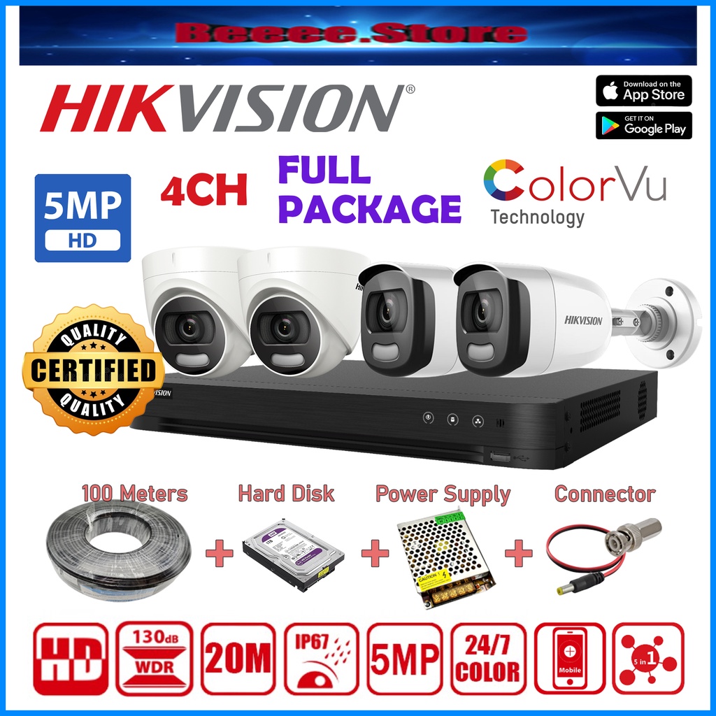 HIKVISION 🌟4-CHANNEL🌟 ColorVu 5.0MP 4CH CCTV Super HD 5MP HIK 1920P ...