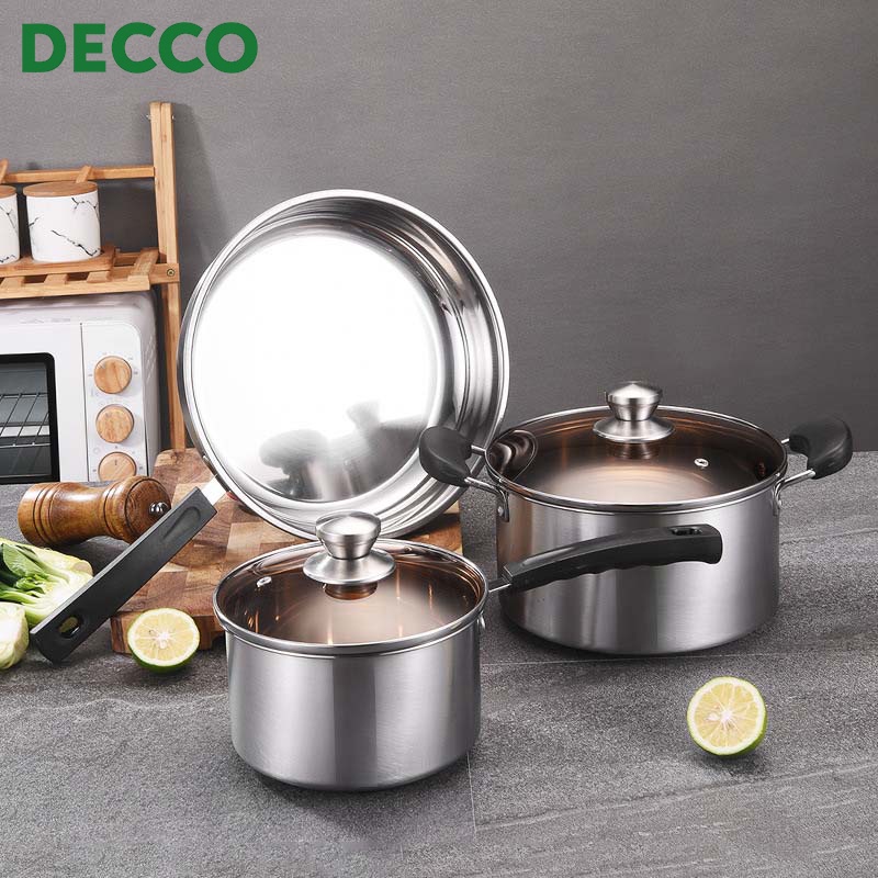 Decco 3pcs Stainless Steel Pots and Pan Soup Double Bottom Milk Pot ...