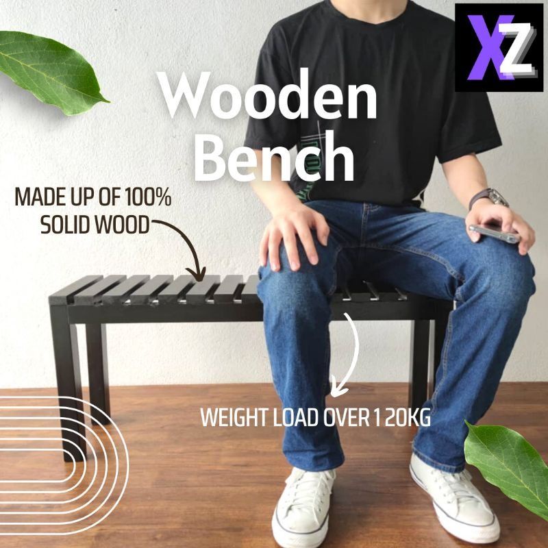 Wooden Bench 100% Solid Rubberwood Bench Chair Waterproof Indoor ...