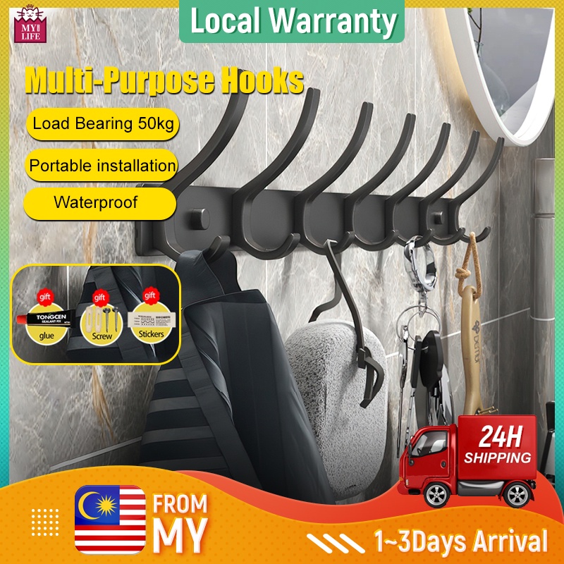Bilik Air Multi-Purpose Hooks Bathroom Kitchen Wall Hook Clothes Hanger Aluminum Thickening Door ...