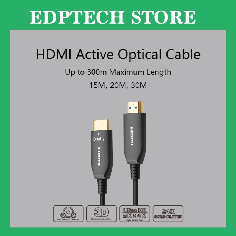 4K HDMI FIBER OPTIC ACTIVE OPTICAL CABLE 24K GOLD PLATED (15m, 20m, 30m ...