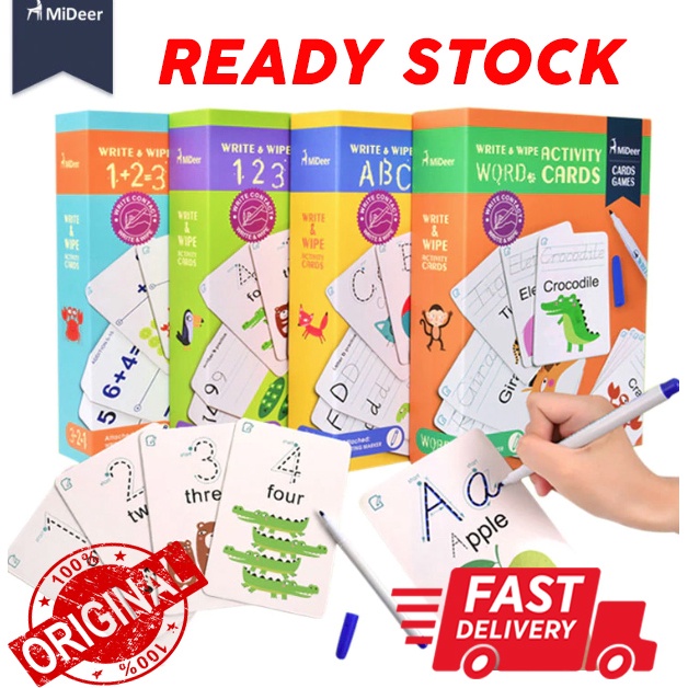 MIDEER Write and Wipe Activity Cards ALPHABETS WORDS Mathematics 123 ...