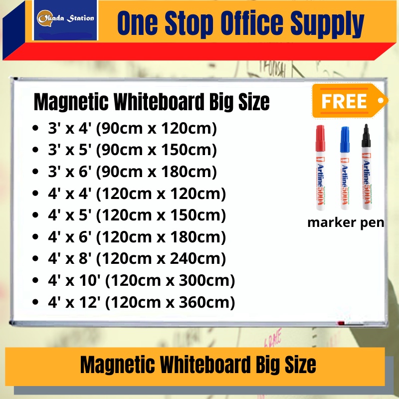 OKADA Magnetic Whiteboad (All Size) / Papan Putih / Papan Tulis / Big ...