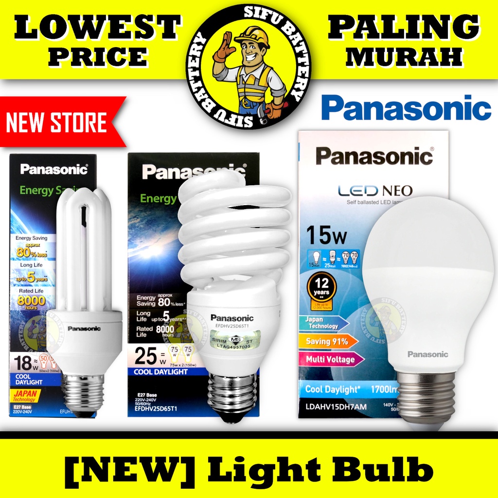 Panasonic Light Bulb LED / CFL 6500k Cool Daylight (White) 13W 15W 18W 25W 3U Spiral Energy ...