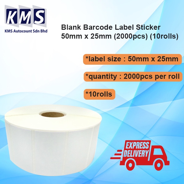 Blank Barcode Label Sticker 50mm x 25mm (2000pcs) (10rolls) | Shopee ...