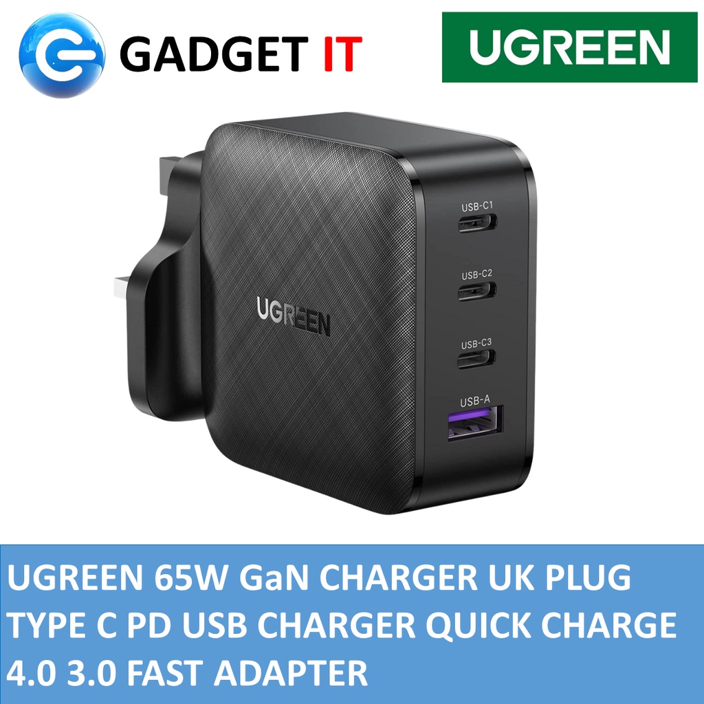 UGREEN 65W GaN CHARGER UK PLUG TYPE C PD USB CHARGER QUICK CHARGER 4.0 3.0 FAST ADAPTER - CD224 ...