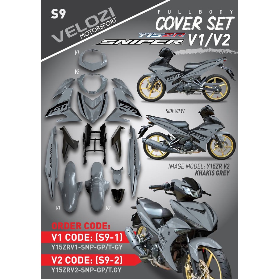 COVER SET Y15ZR V1 V2 SNIPER KHAKIS GREY COVERSET PREMIUM EDITION BODYSET Y15ZR Y15 YSUKU ...
