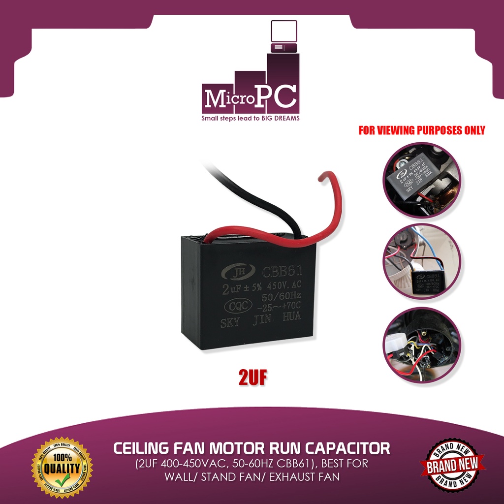 CEILING FAN MOTOR RUN CAPACITOR (2UF 450VAC, 50-60HZ CBB61), BEST FOR ...