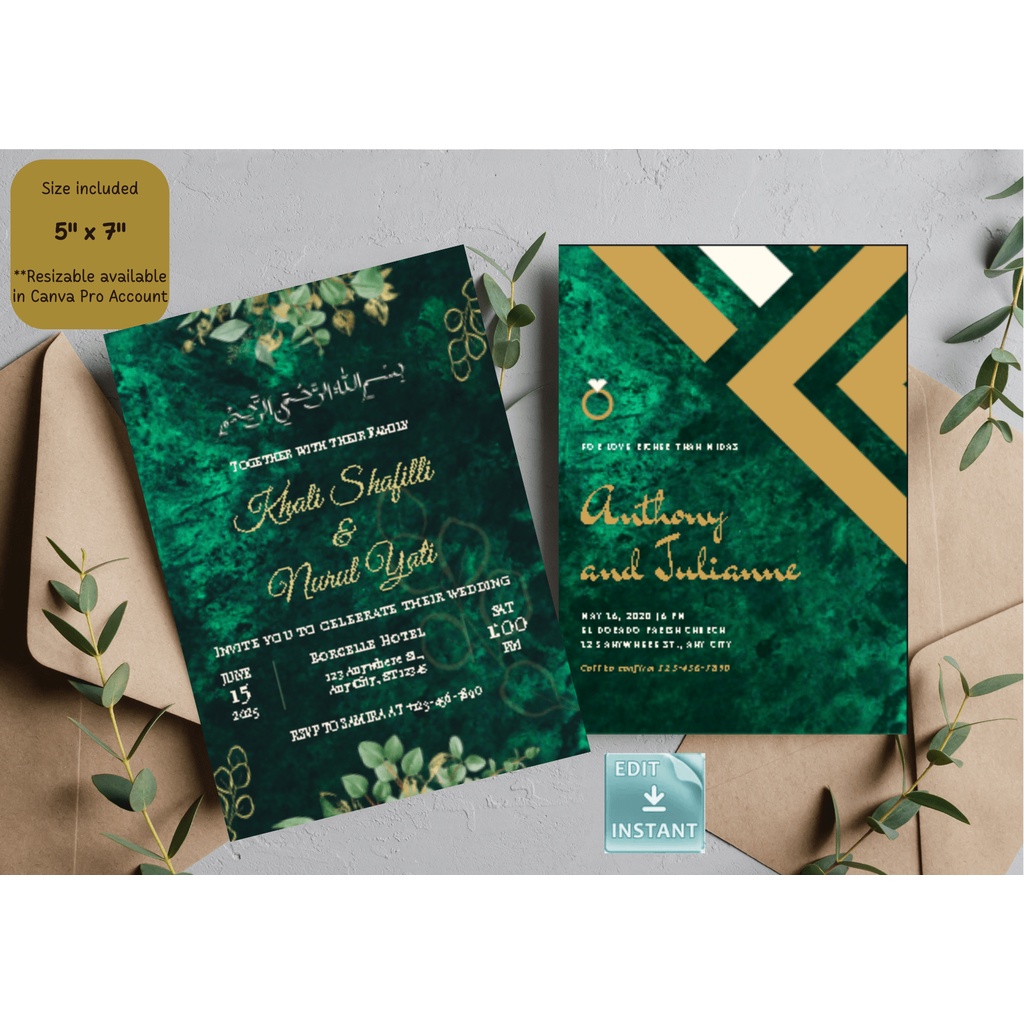 36 Design Collection Emerald Green & Gold Wedding Invitation Digital ...
