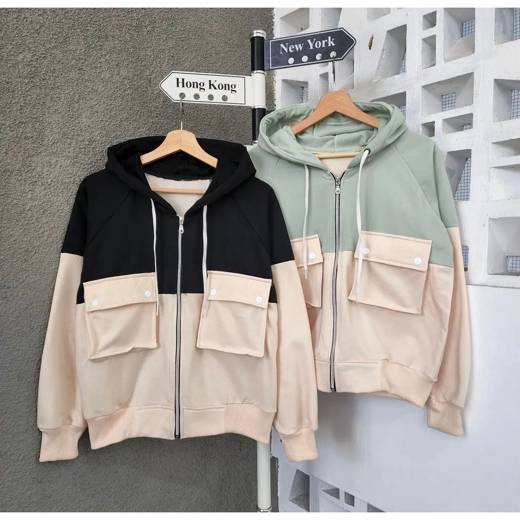 TWO TONE JACKET POCKET/ ZIPPER COLOR CANDY | Shopee Malaysia