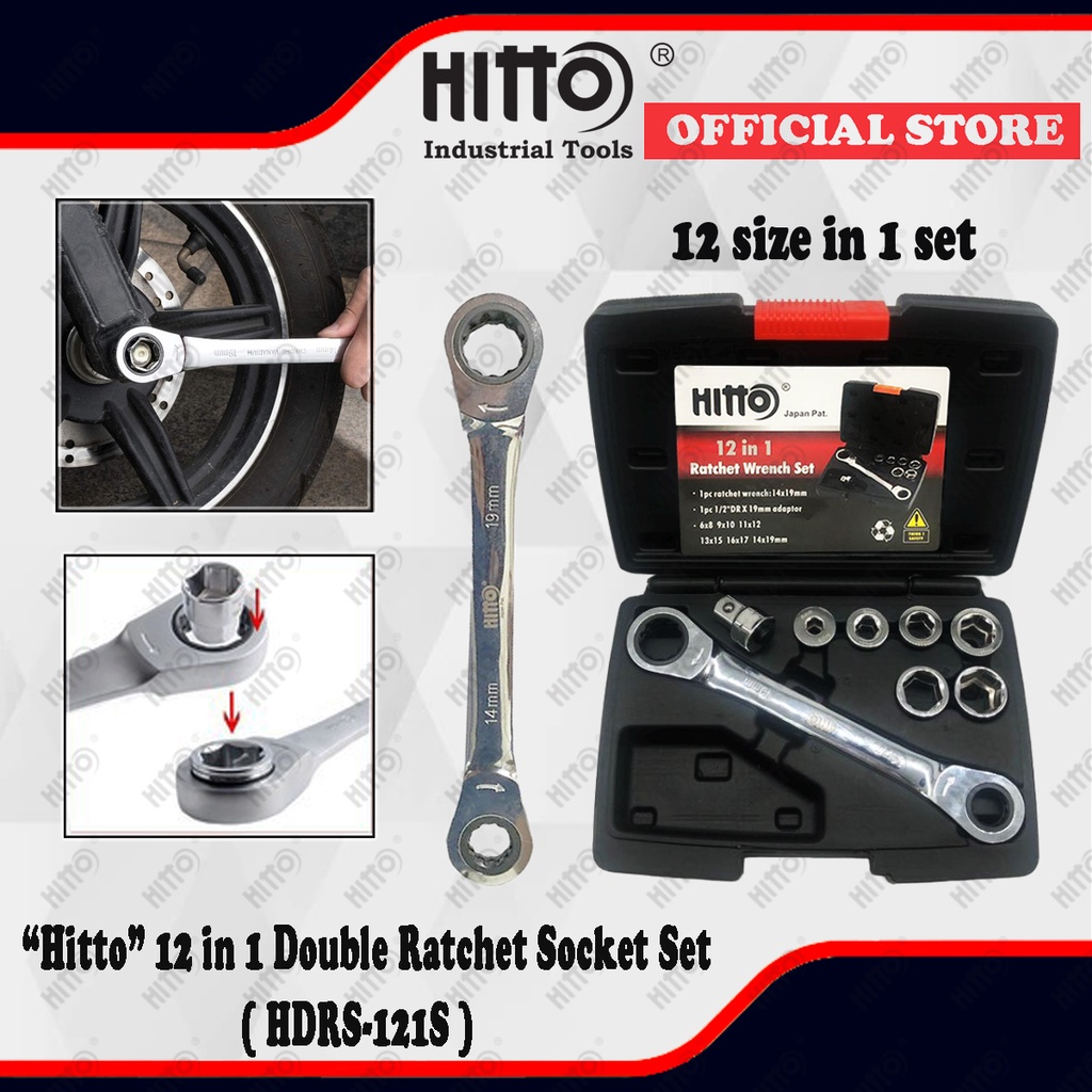 [ HITTO ] 12 in 1 Double Head Reversible Ratchet Combination Set Socket ...