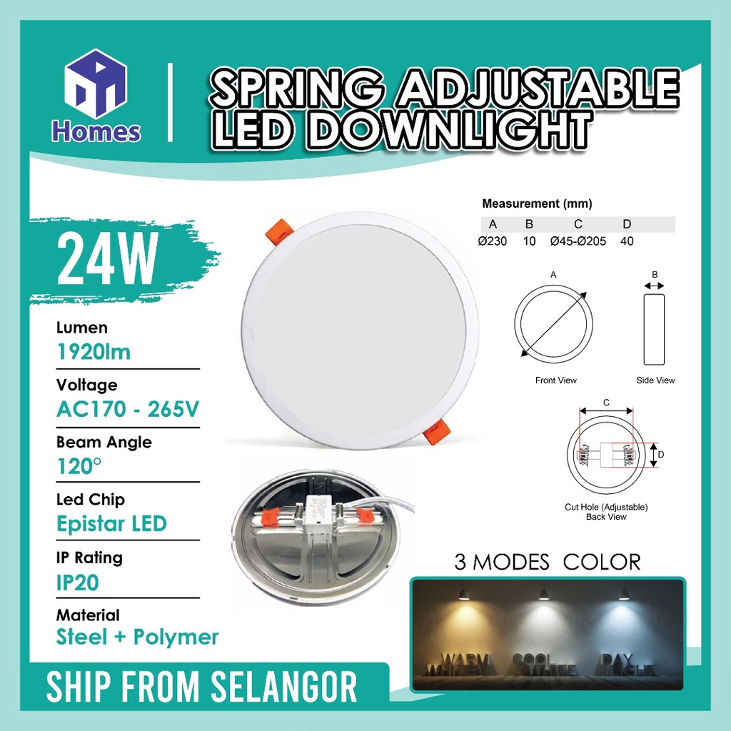 24w Spring Adjustable Downlight LED Round 3modes Color Panel Ceiling ...