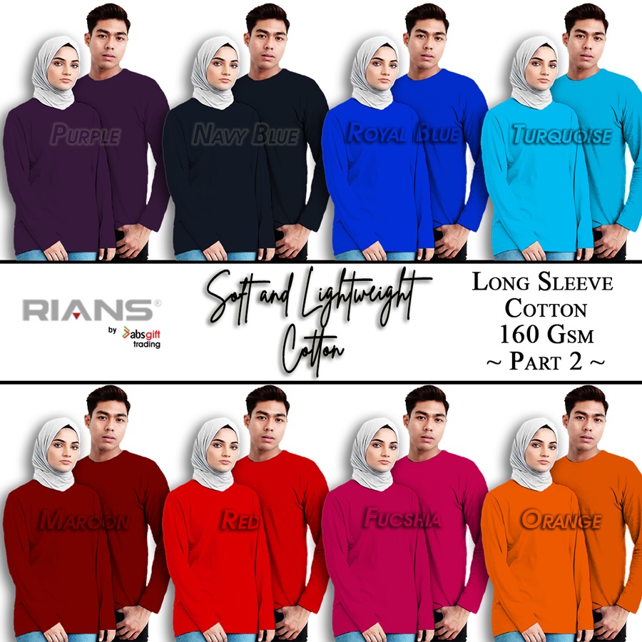 RIANS LONG SLEEVE TSHIRT 160 GSM ROUND NECK MEN WOMAN PURPLE NAVY BLUE ...