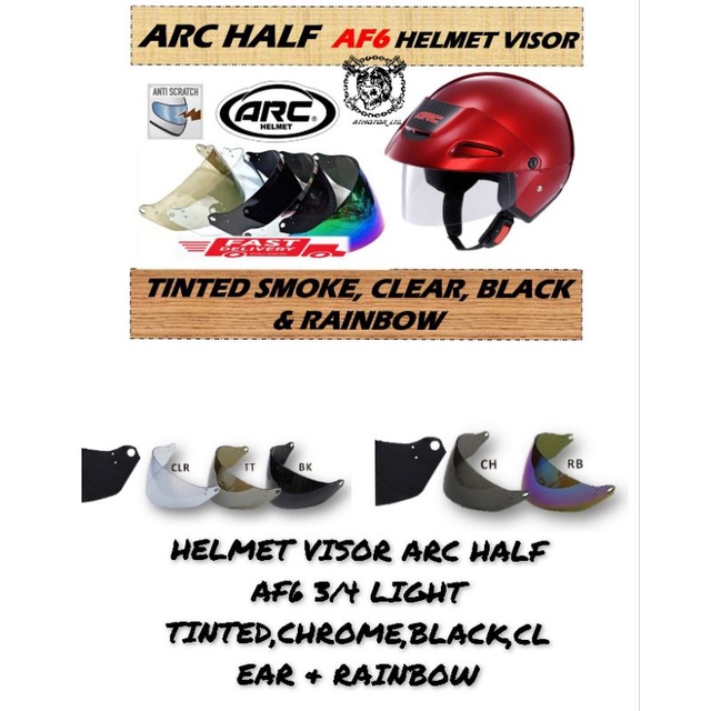 HELMET VISOR ARC HALF AF6 3/4 LIGHT SMOKE / BLACK / RAINBOW / CHROME ...