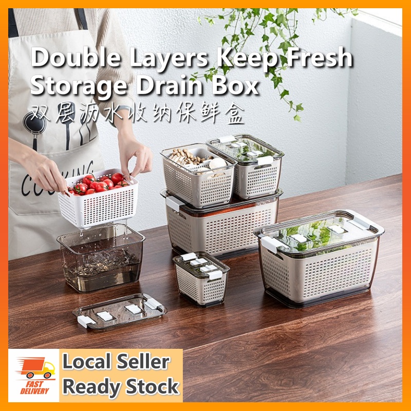 Double Layers Drain Box ♡ Multi-Function Storage Keep Fresh Basket ...