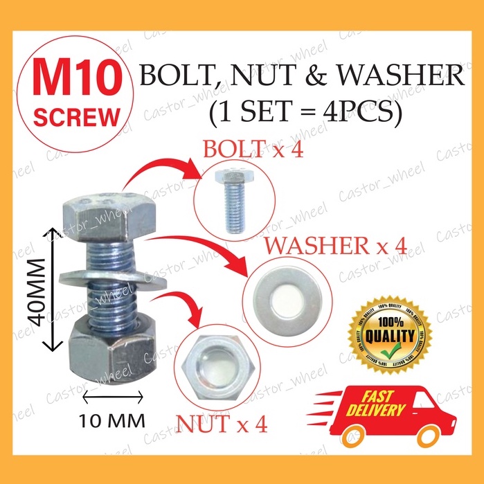 M10 X 40MM GR88 HIGH TENSILE HEXAGON BOLT , NUT & WASHER - ZINC PLATED ...