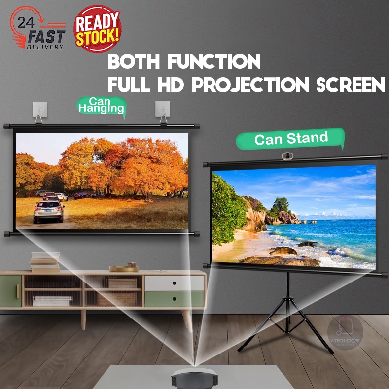(Ready Stock) Portable Manual Tripod Screen Projector Screen Projection ...