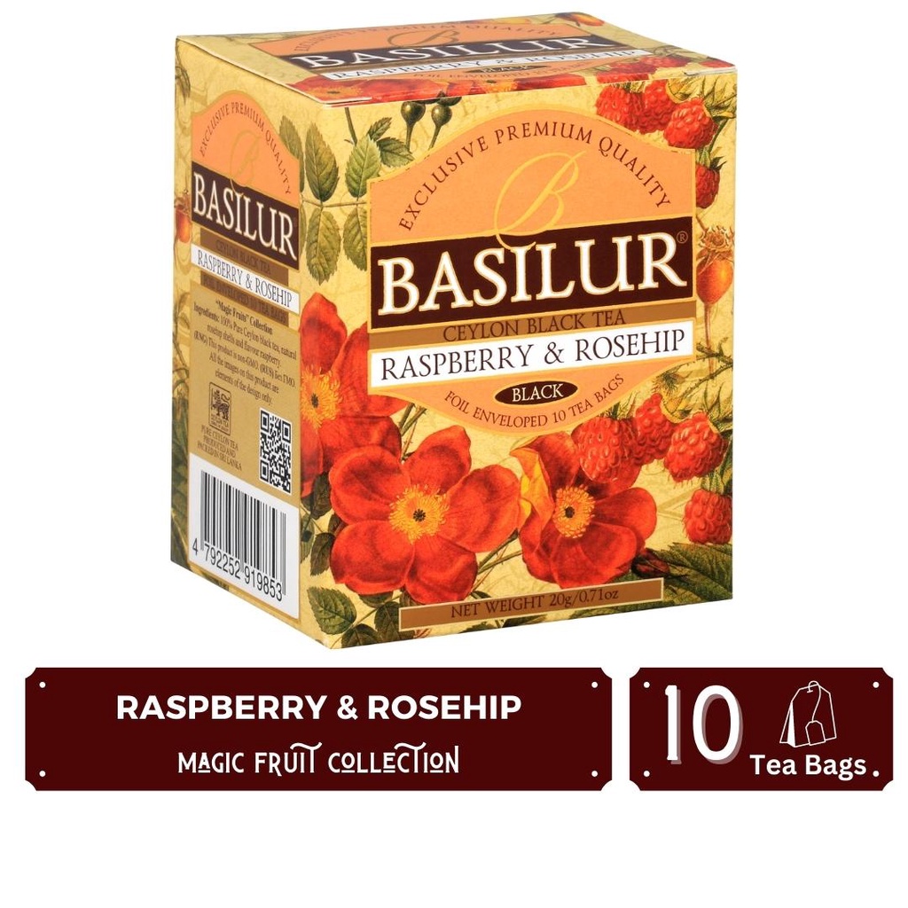 Basilur Magic Fruit Raspberry and Rosehip Tea Bags (10 Individual ...