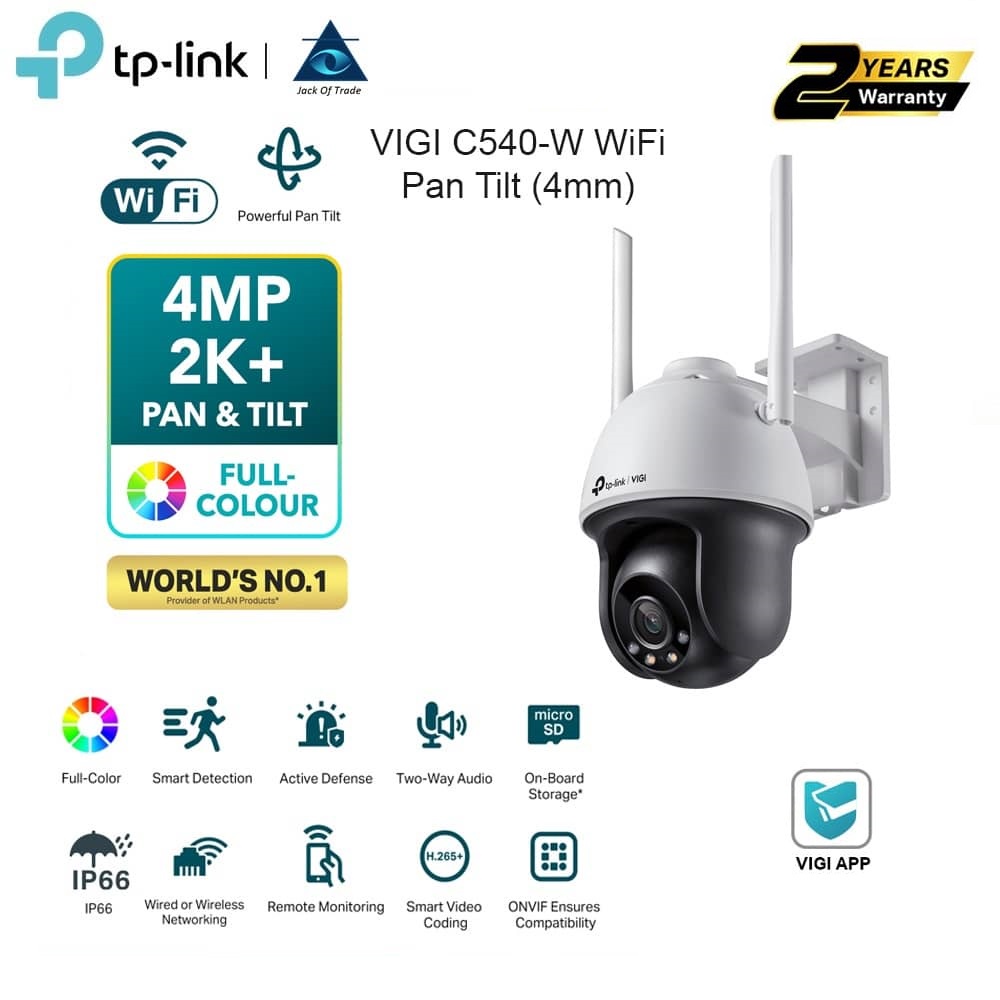 TP-LINK VIGI C540-W 4MP Outdoor Full-Color Wi-Fi Pan Tilt Network ...