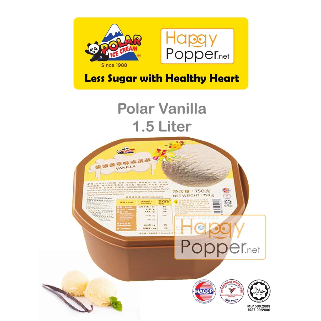Happypopper Polar Ice Cream 1.5L 1.5 Liter Tub Flavour Vanilla Frozen Snack Aiskrim | Shopee ...