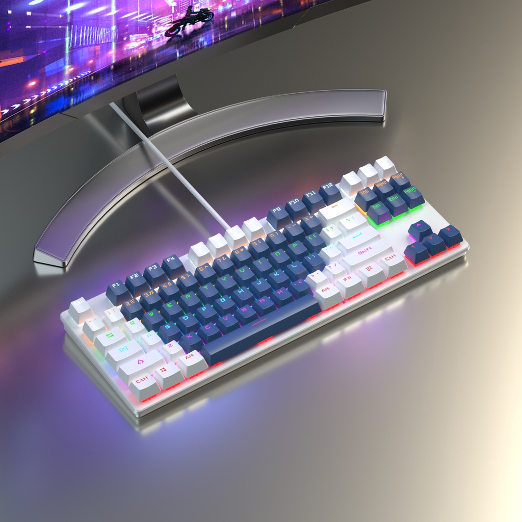 K870 Wired Mechanical Keyboard 87 key Multi-color Key Cap Mixed Light Gaming Keyboard for ...