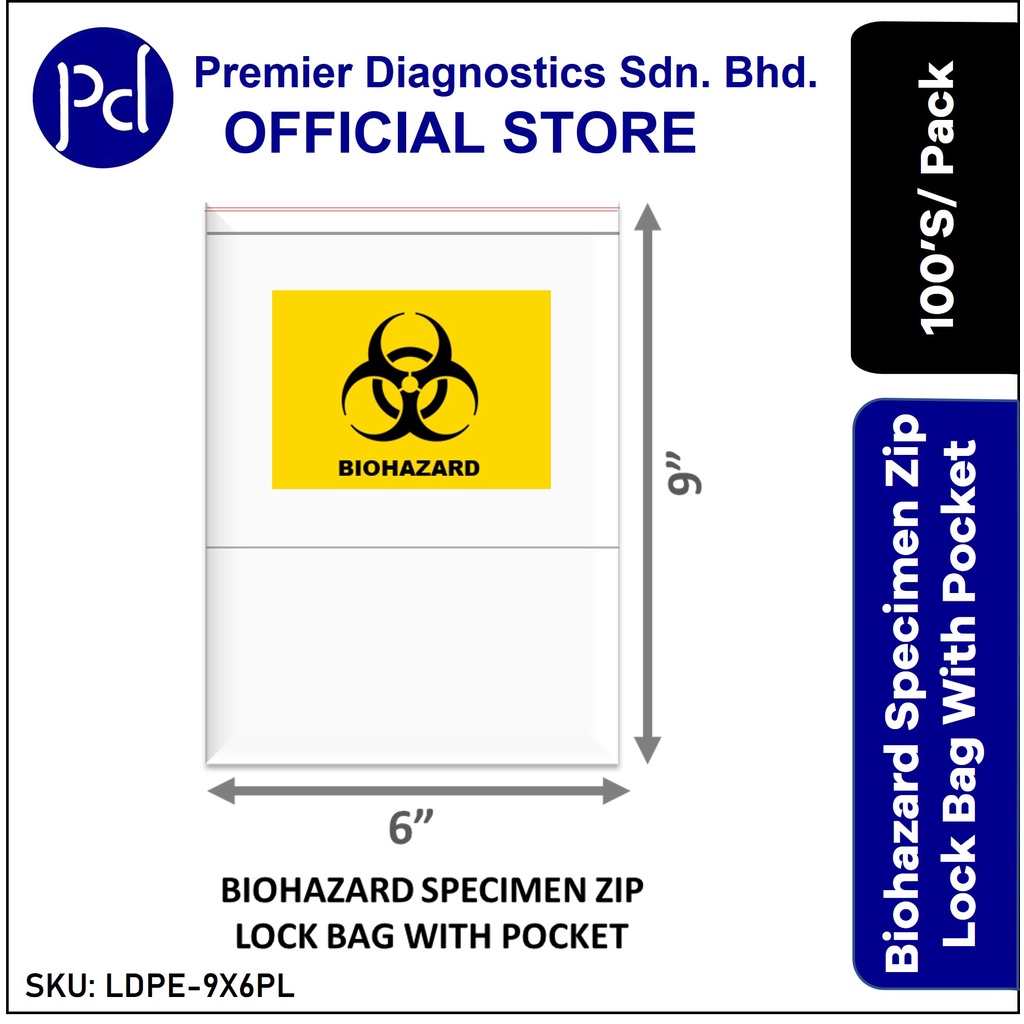 Biohazard Specimen Zip Lock Bag with 6"x9" pocket (100's/pack) | Shopee ...
