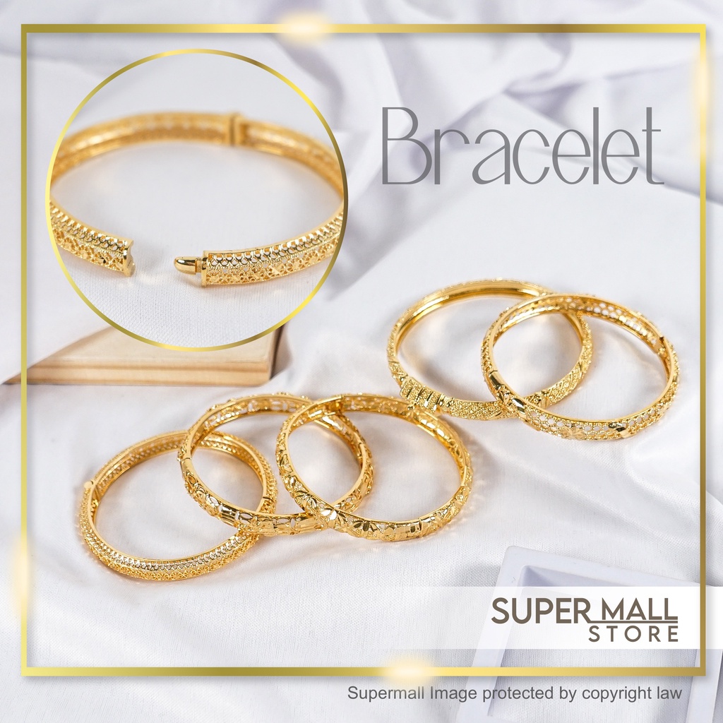 24K Gold Plated Bangle Adult Gelang Tangan Bracelet For Woman ...