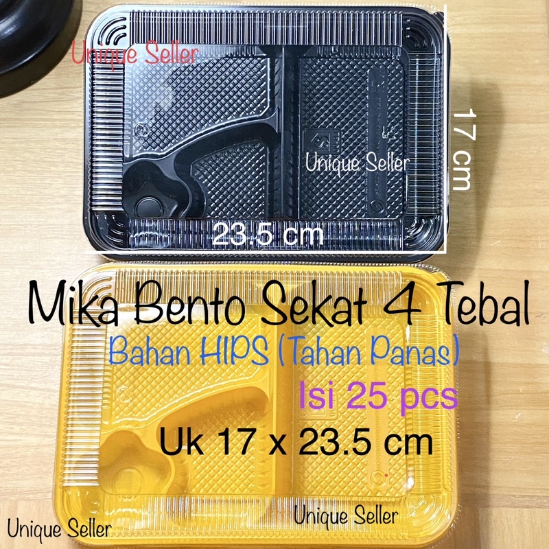HITAM [Contains 25] Mika Bento Bulkhead 4 Star Thick LB 90 Base + Lid ...