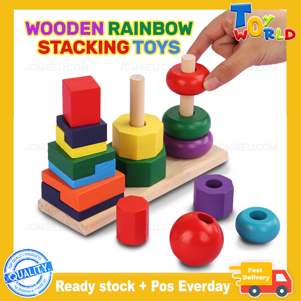 WOODEN RAINBOW STACKING TOYS Stacking Stack Up Rainbow Tower Ring ...