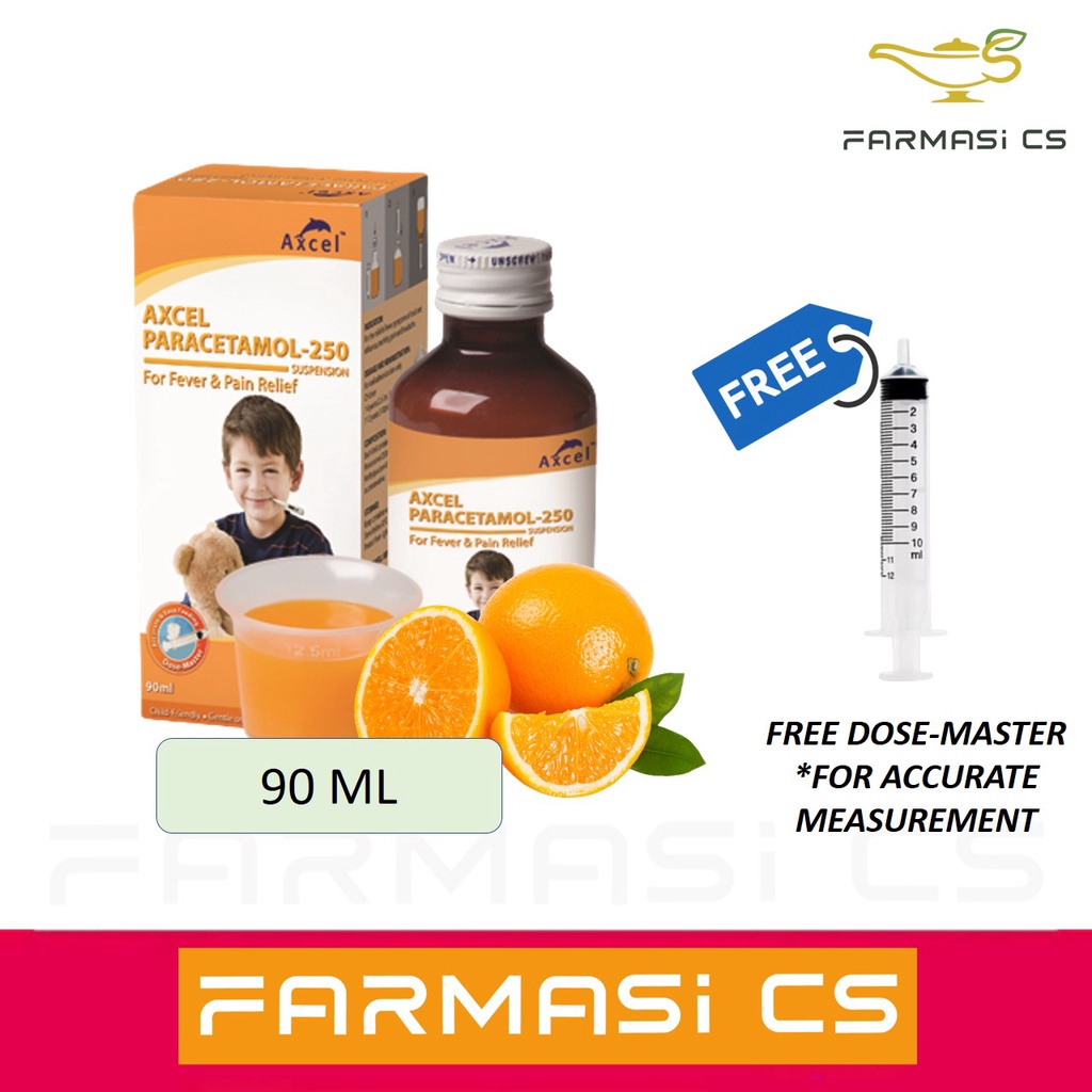 Axcel Paracetamol-250 Suspension 90ml EXP:11/2027 [ Orange 250mg Syrup ...