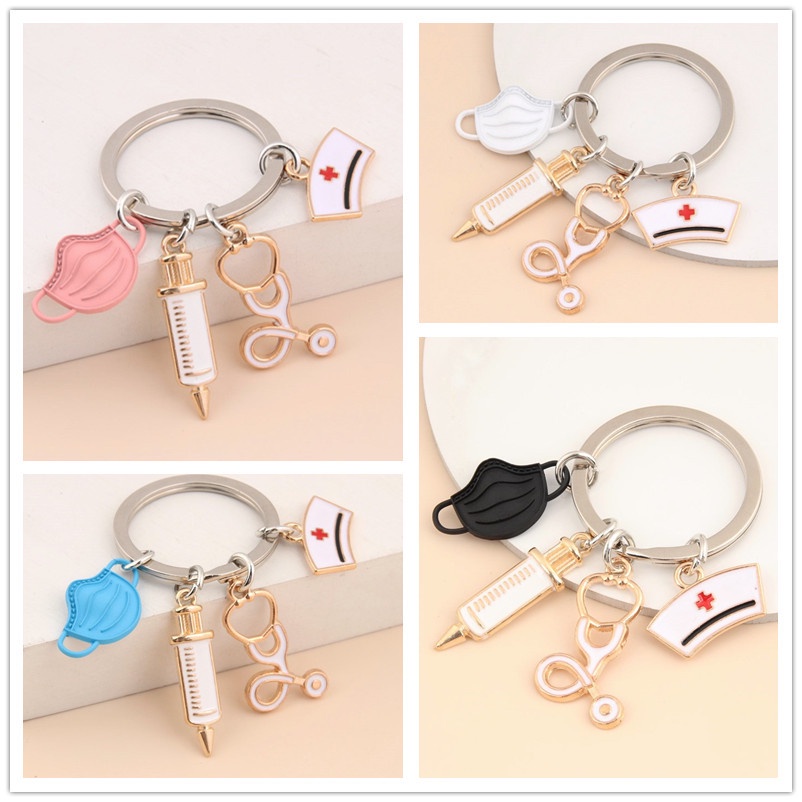 Nurse Doctor Key Chain Medical Personnel Key Ring Syringe Stethoscope ...