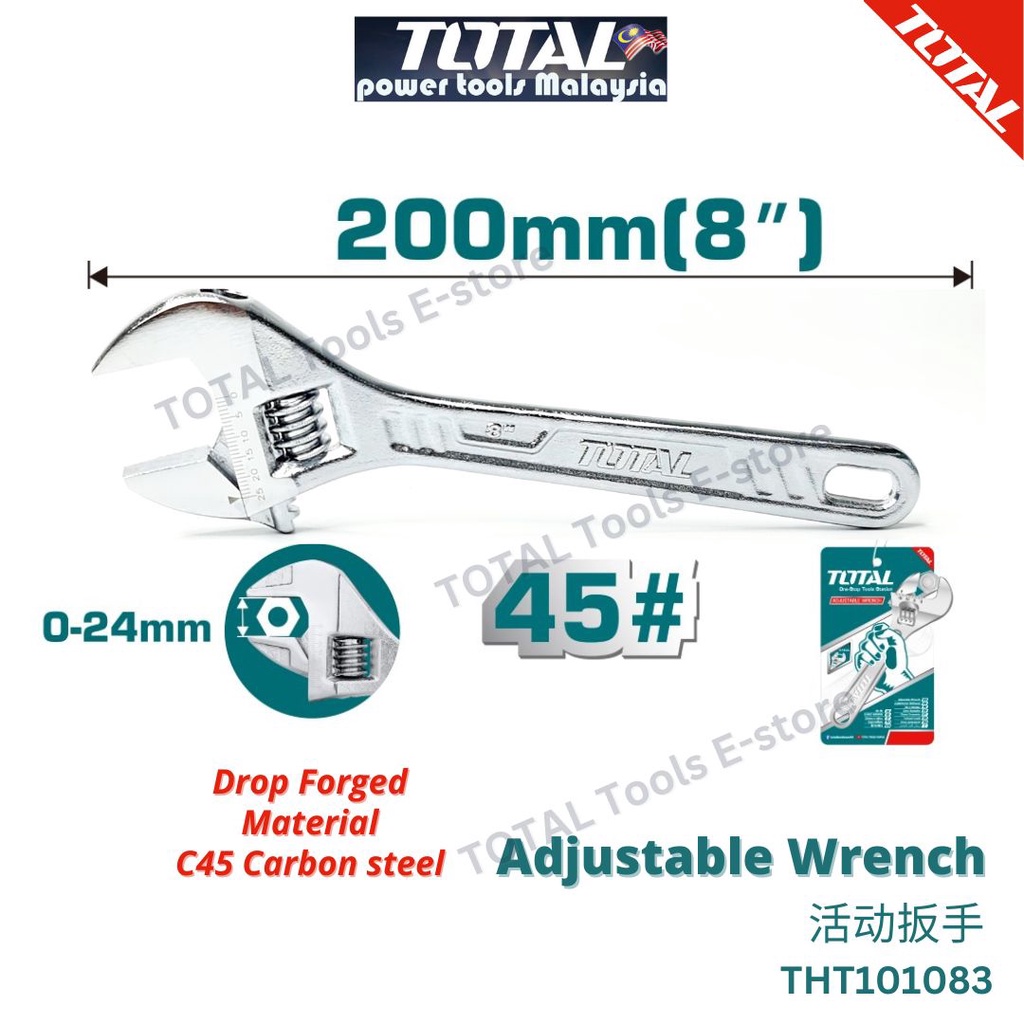 TOTAL Adjustable Wrench 200mm (8") 活动扳手 - THT101083 | Shopee Malaysia