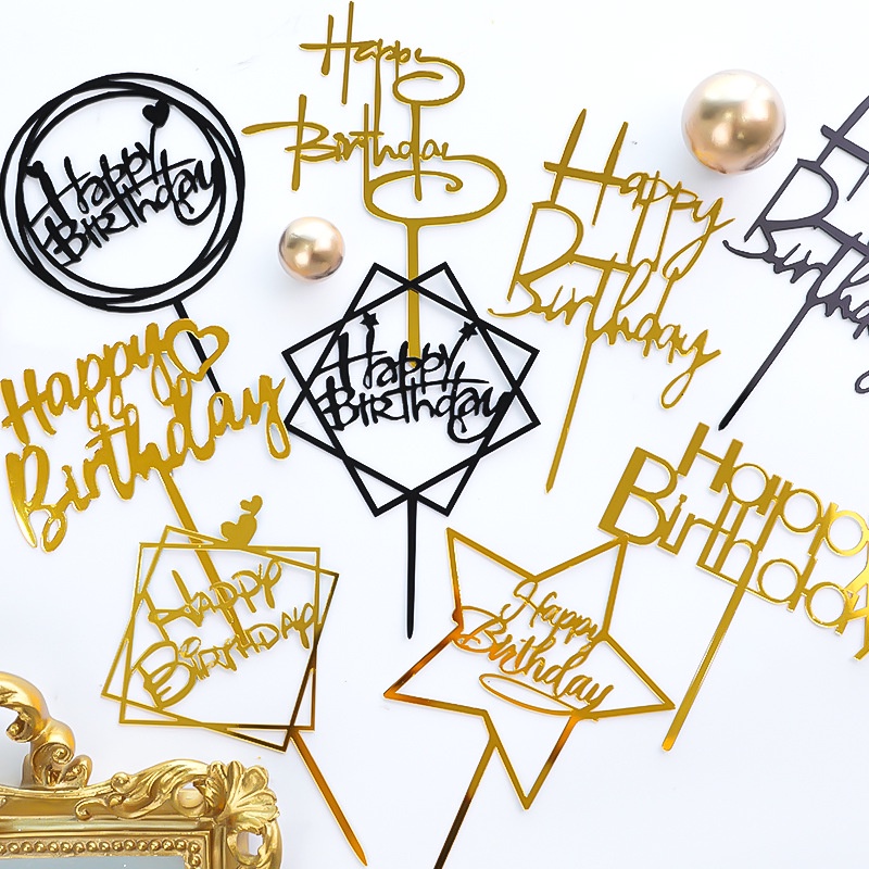 Acrylic Happy Birthday Cake Topper Birthday Party Cake Decoration Gold