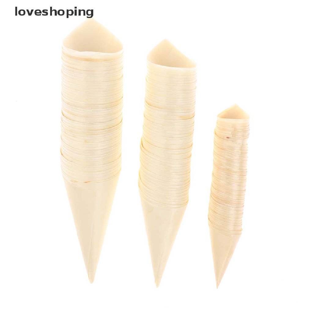 [loveshoping] 50pcs Disposable Wood Appetizer Cones Ice Cream Cone Cups ...