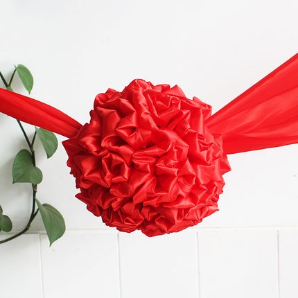 SHIOK 15cm / 20cm Red Flower Ball Satin Ribbon For Opening Ceremony | Bola Bunga Merah dengan ...