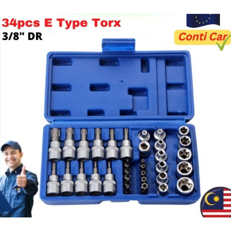 34pcs E Type Torx Star Bits Socket Set Repair Hand Tool Kit CRV Drive Sockets Tools Removal ...