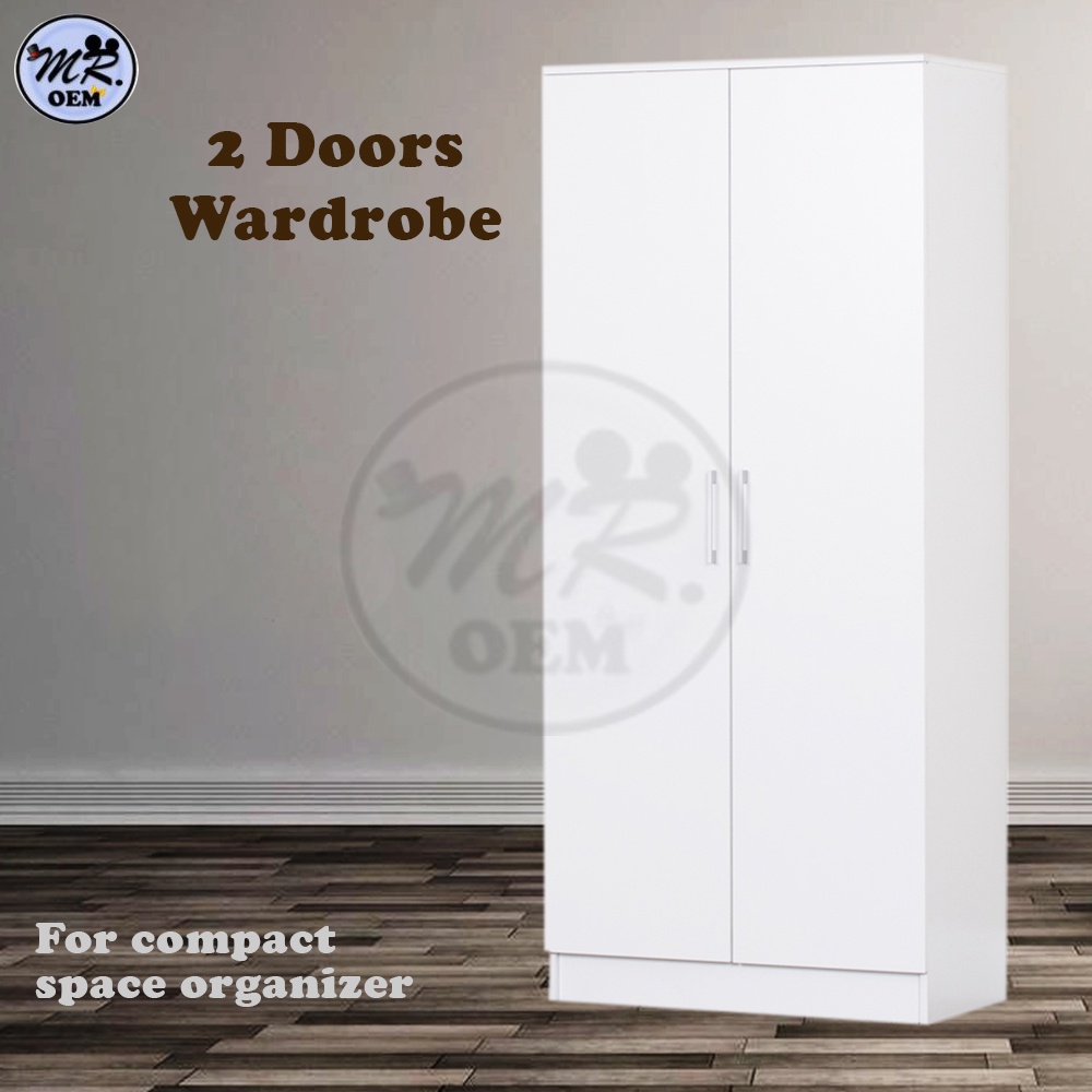 MR OEM Modern 2 Doors Wooden Wardrobe with Hanging Rod and Compartment ...