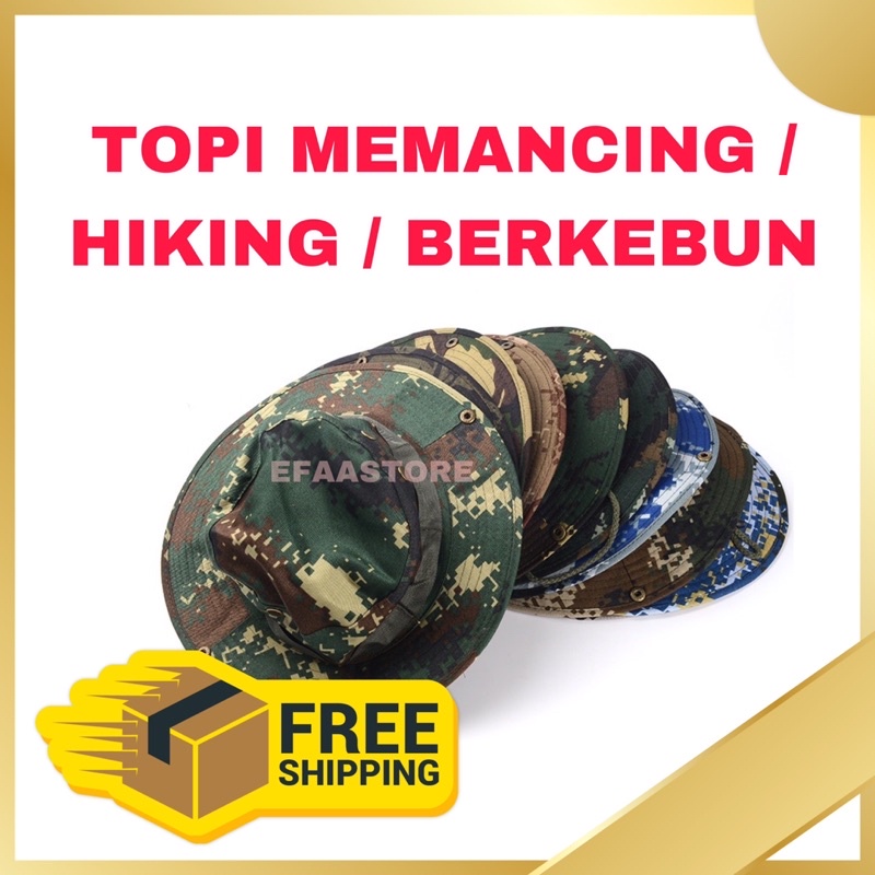 Topi Askar Hiking Hat Outdoor Fishing Cap Army Hat Bucket Hat Sun Block ...