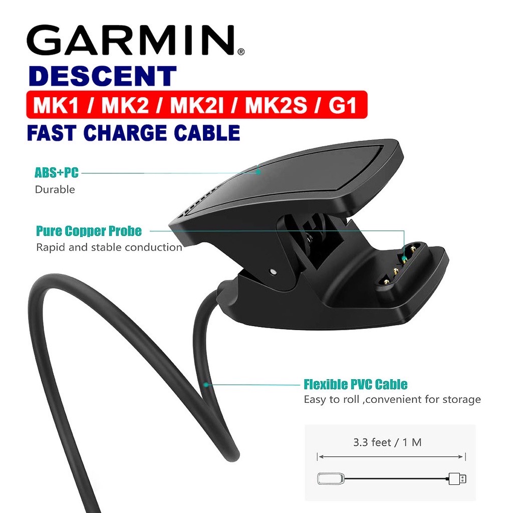 GARMIN Descent G1 Solar G1 MK1 MK2 MK2i MK2S Charger Clip Cable DescentG1 G1solar MK 1 MK 2 MK ...