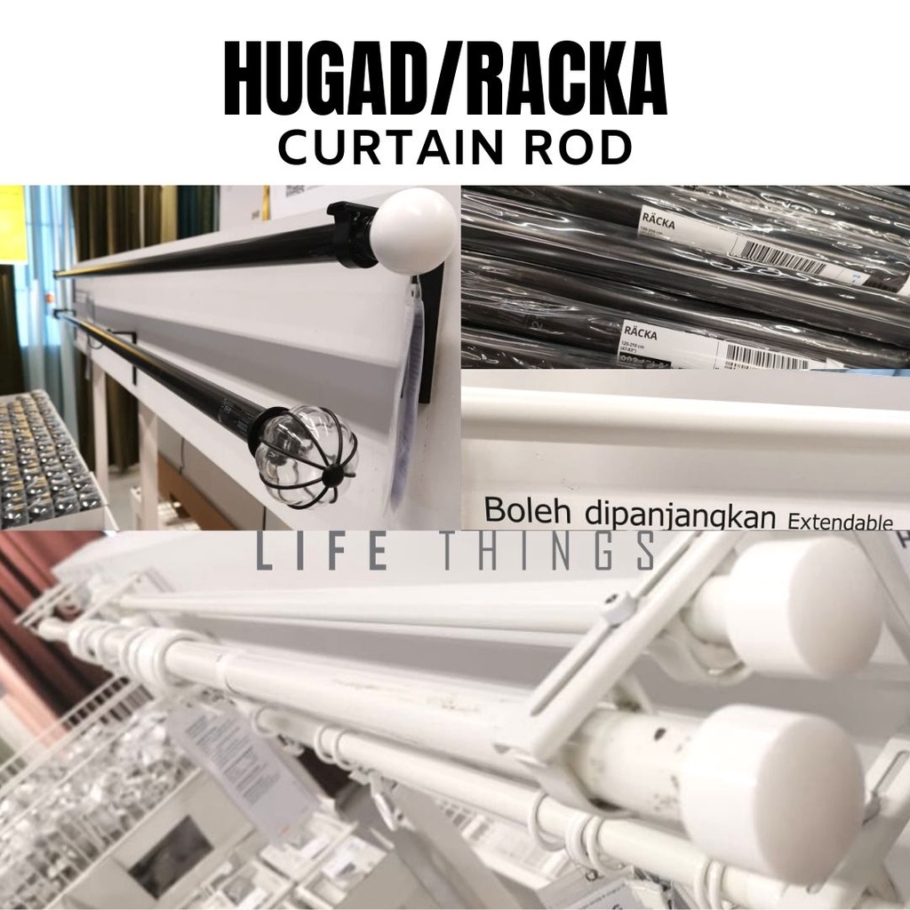 𝟮𝟭𝟬-𝟯𝟴𝟱𝗰𝗺 IKEA RACKA/HUGAD Curtain rod, BETYDLIG bracket, rod holder, RAFFIG finials, Rod ...