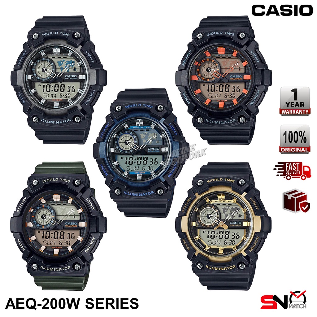 Casio AEQ-200W Series Digital Resin Band Men Sports Watch Jam Tangan ...