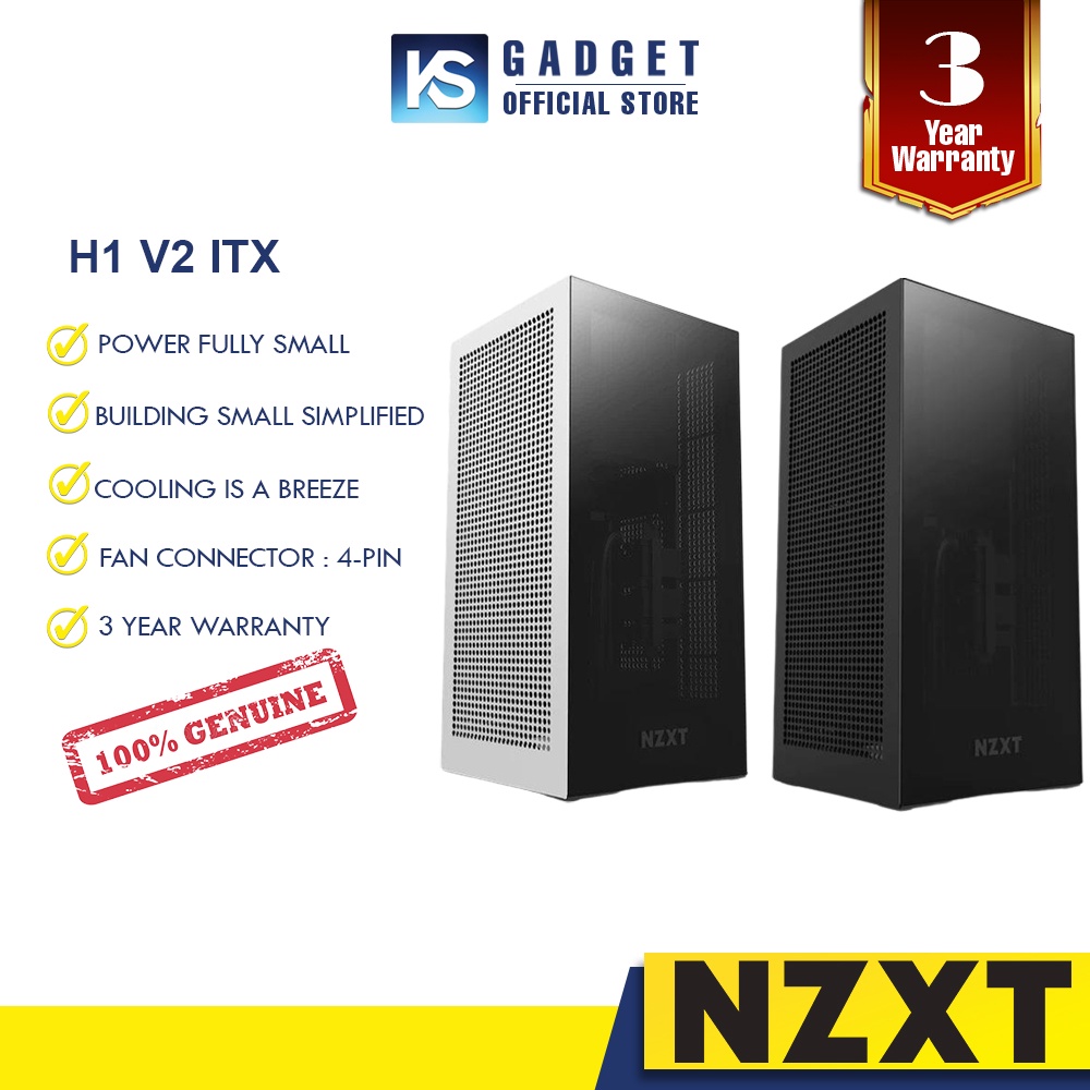 NZXT H1 V2 ITX TEMPERED GLASS CASE (BLACK) - INTEGRATED PSU, AIO COOLER ...
