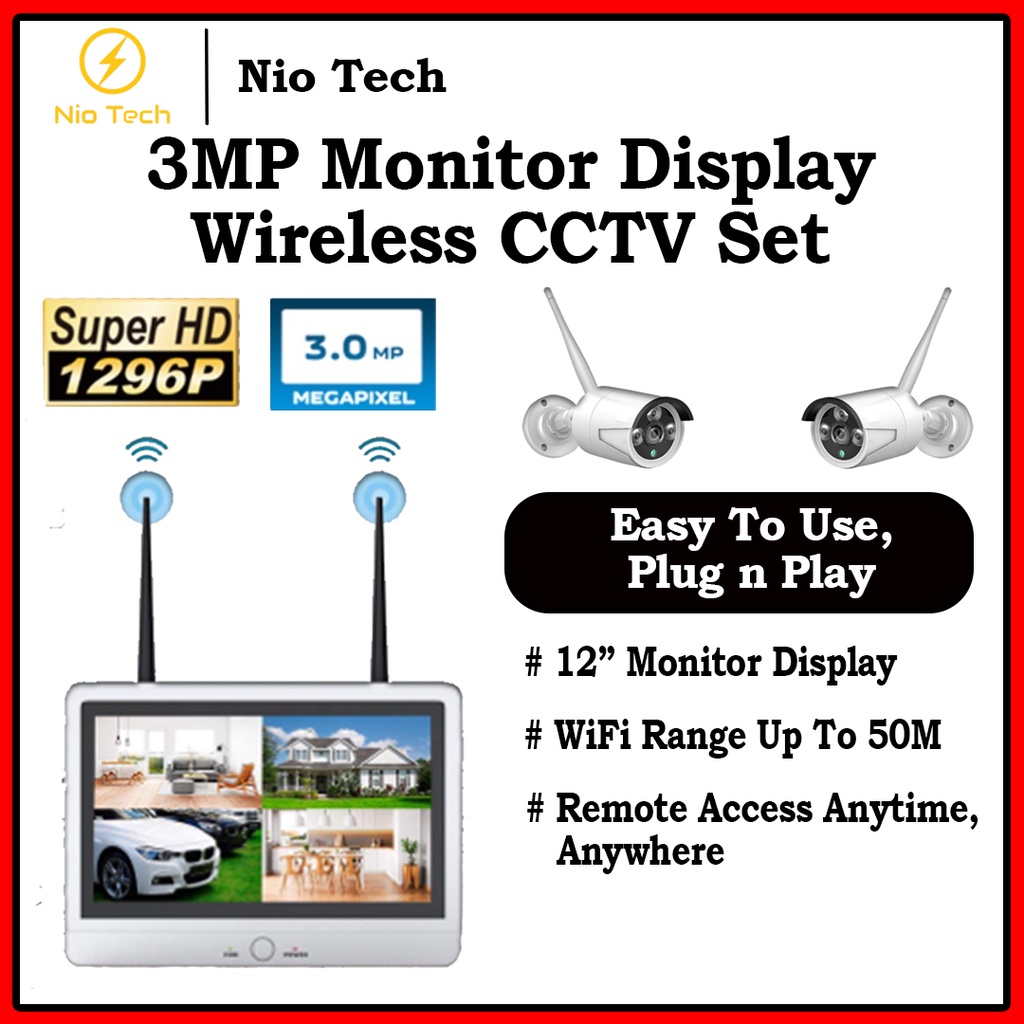 NioTech 12 Inch LCD 3MP Wireless NVR CCTV Security System Screen ...